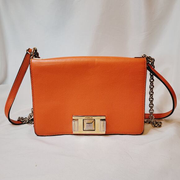 Furla | Bags | Furla Mimi Mini Orange Chain Strap Leather Crossbody Bag ...